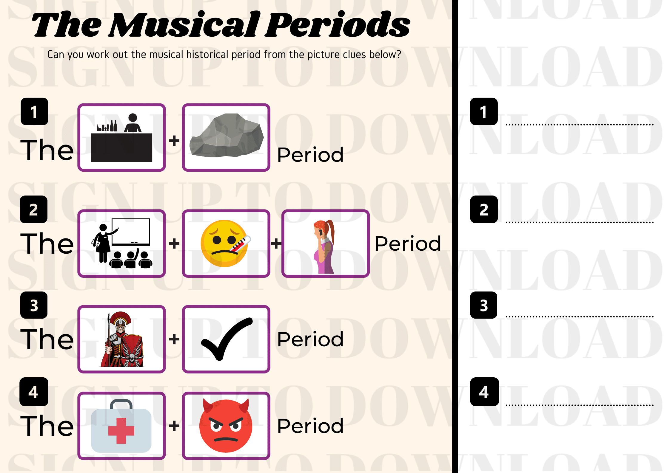 The Musical Periods - Worksheet Activity - World Music Day 2024