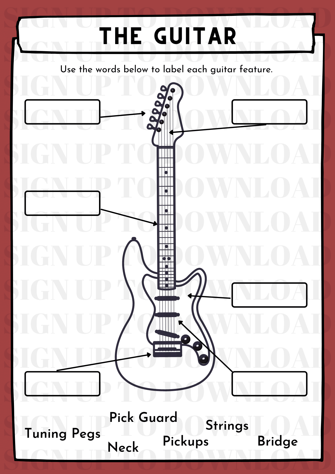 The Guitar Components - Worksheet - World Music Day 2024