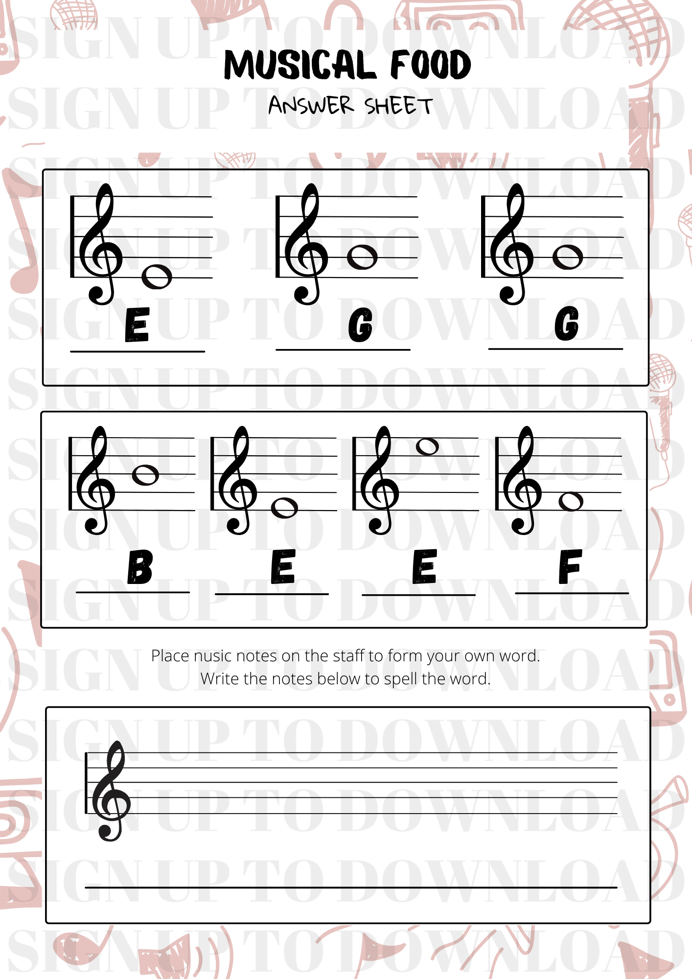 Music & Food - A Music Notation Worksheet - World Music Day 2024