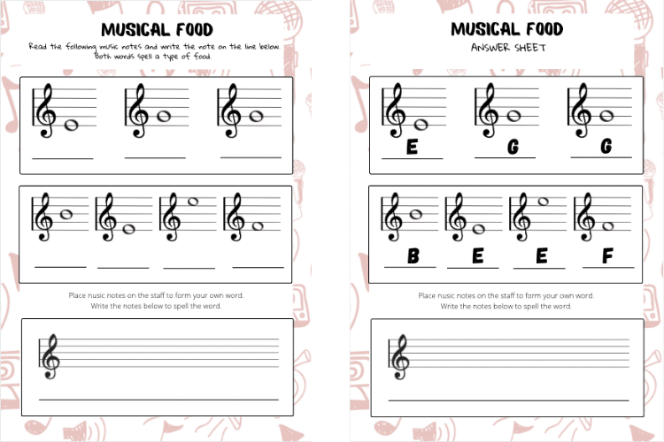 Music & Food - A Music Notation Worksheet - World Music Day 2025
