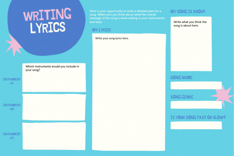 Writing Lyrics - Worksheet Activity - World Music Day 2025