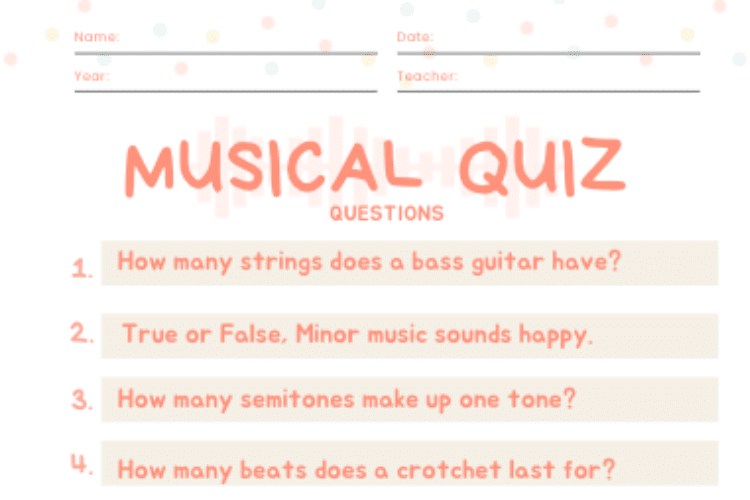 Musical Quiz - (Includes Answers Sheet) - World Music Day 2025