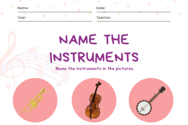 Name The Instruments - Worksheet - World Music Day 2025